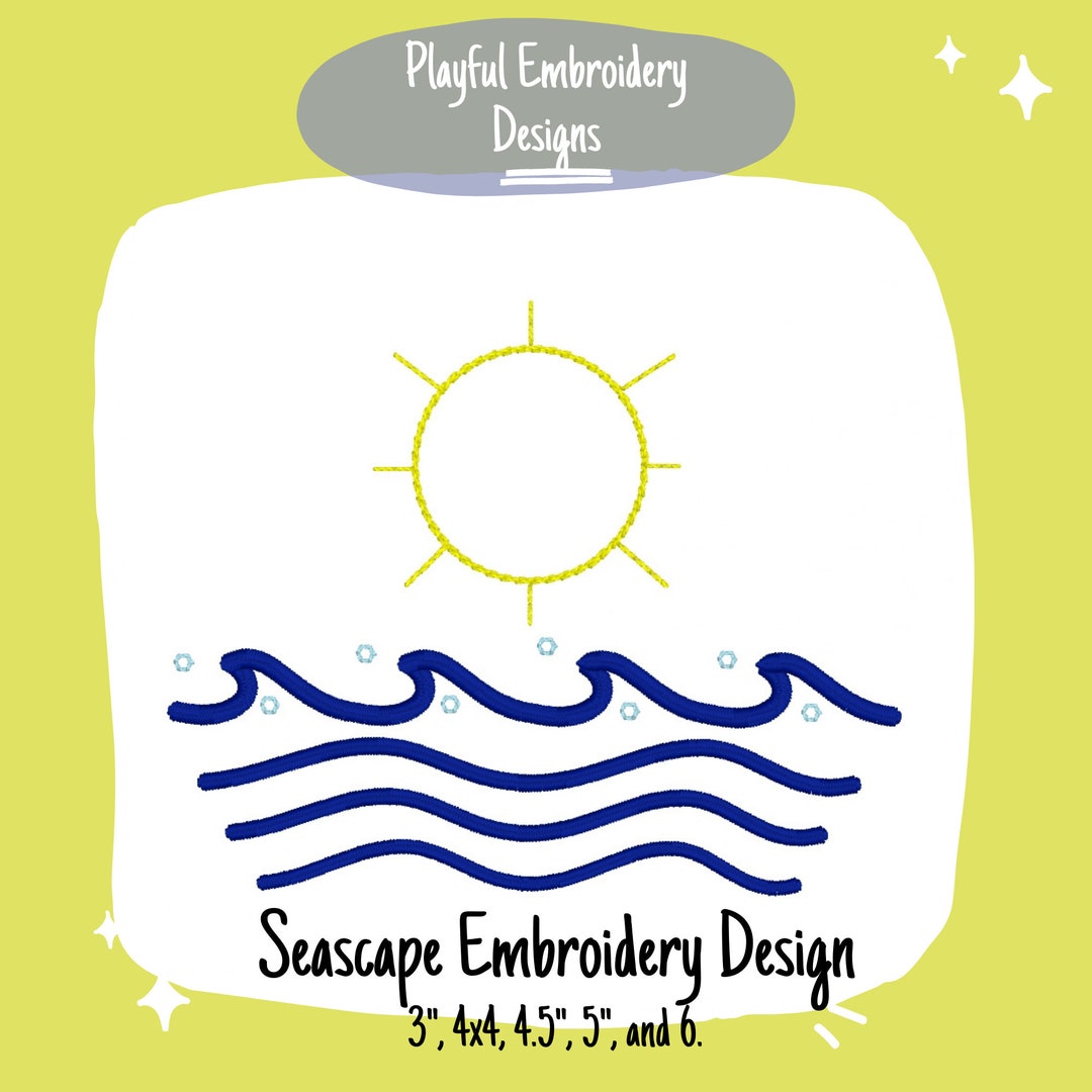 Seascape Machine Embroidery Design, Beach Embroidery Design, Summer ...
