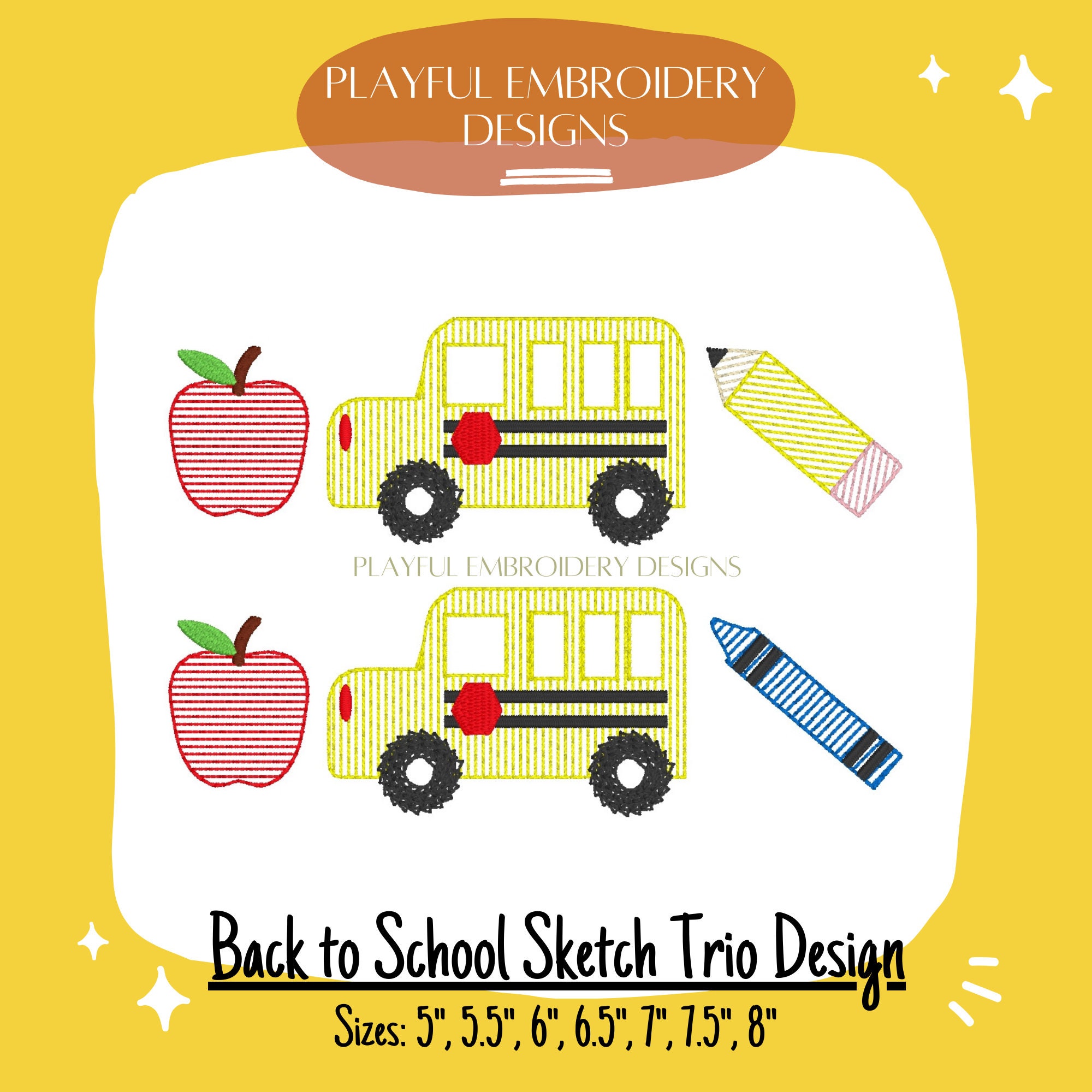 Back to School Sketch Trio Machine Embroidery Design, Back to School ...