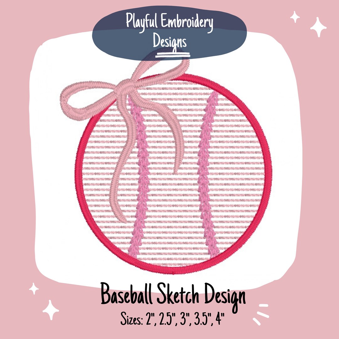 Girly Baseball Sketch Embroidery Design, Quick Stitch Baseball ...