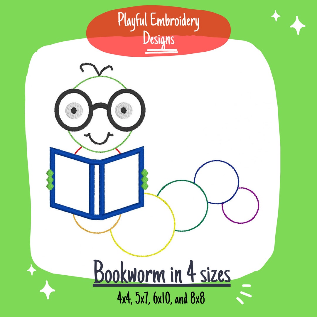 Bookworm Machine Embroidery Design, Fall Embroidery Design, Back to ...