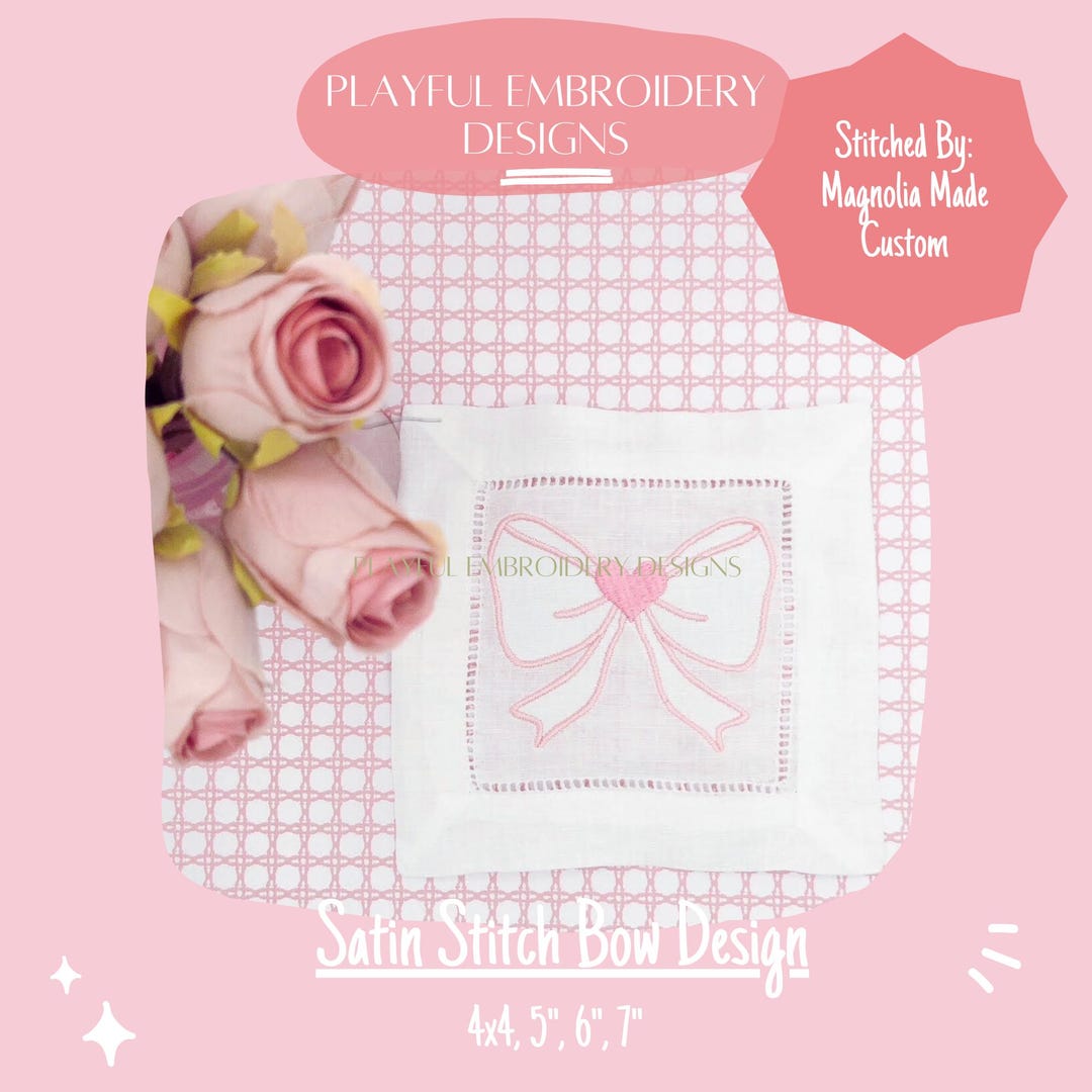 Satin Stitch Bow With Heart Embroidery Design, Bow Machine Embroidery ...