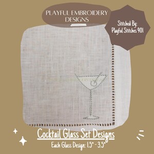 Cocktail Glass Set Machine Embroidery Design, Cocktail Embroidery ...