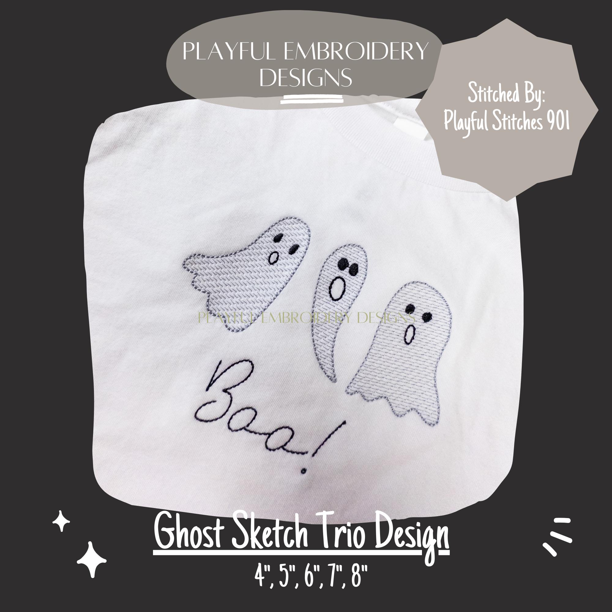 Ghost Sketch Trio Machine Embroidery Design, Friendly Ghost (digital ...