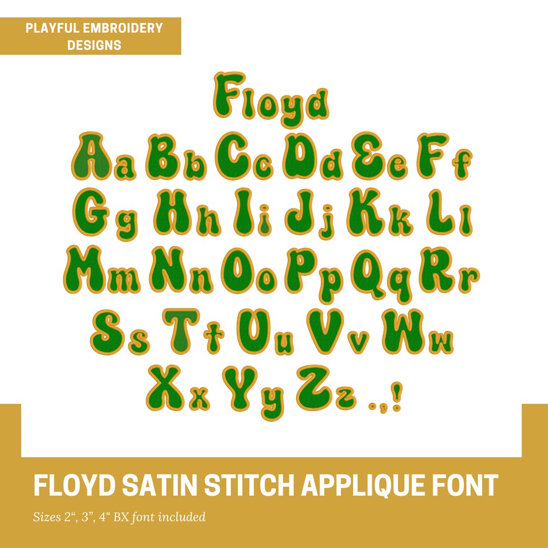 Groovy Satin Stitch Applique Font, Floyd Embroidery Design (2-4 Inch ...