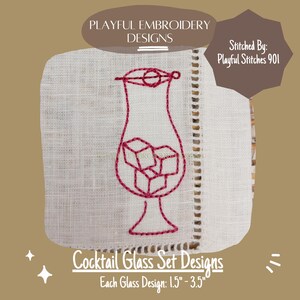 Cocktail Glass Set Machine Embroidery Design, Cocktail Embroidery ...