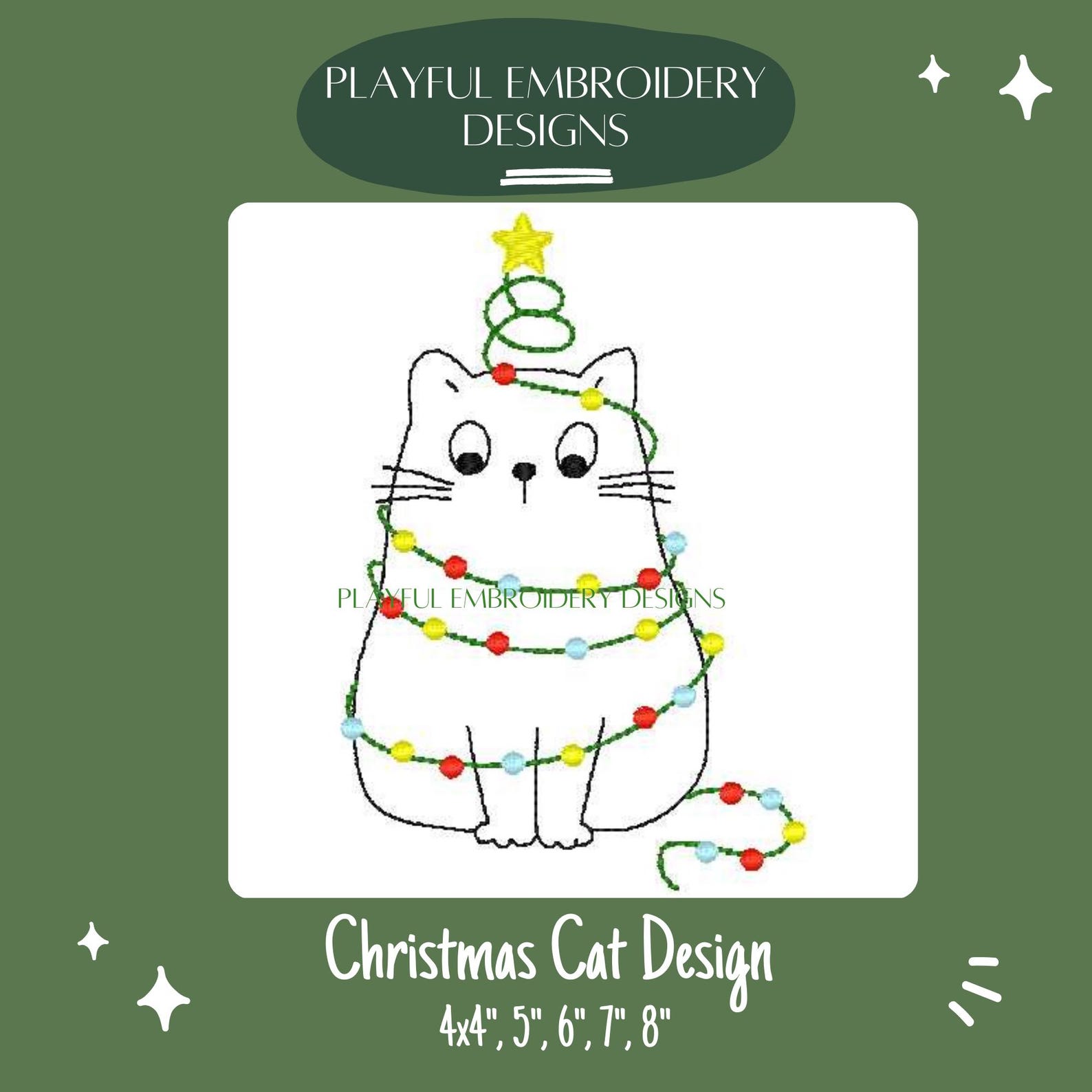 Christmas Cat Machine Embroidery Design, Cat Embroidery Design ...