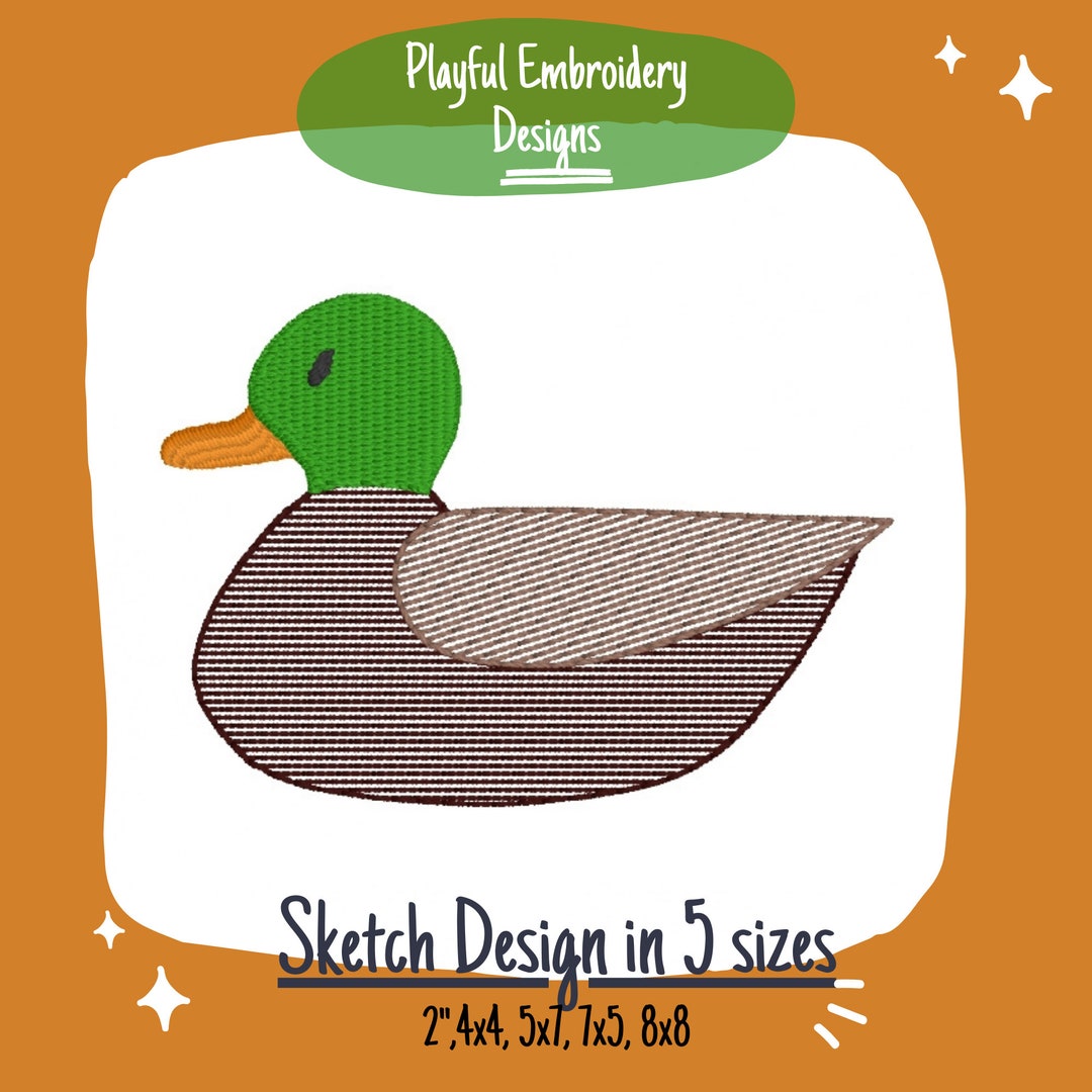 Mallard Duck Sketch Style Machine Embroidery Design, Ducking Hunting ...