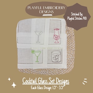 Cocktail Glass Set Machine Embroidery Design, Cocktail Embroidery ...