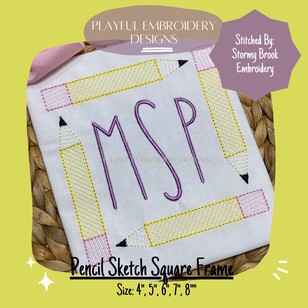 Pencil Sketch Square Monogram Frame for Machine Embroidery, Back to ...