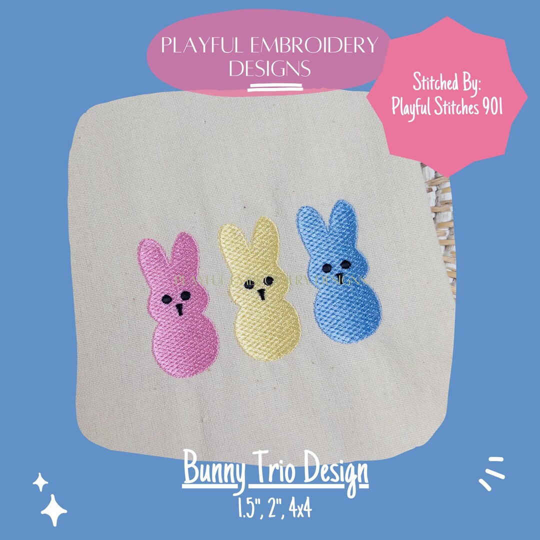 Trio of Bunny Machine Embroidery Design, Fill Stitched Bunny Trio ...
