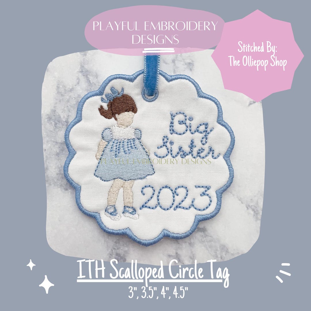 In the Hoop Scallop Circle Bag Tag or Ornament Machine Embroidery ...