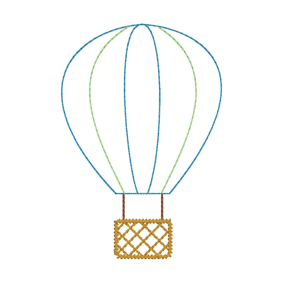Hot Air Balloon Outline Machine Embroidery Design, Bean Stitch Balloon ...