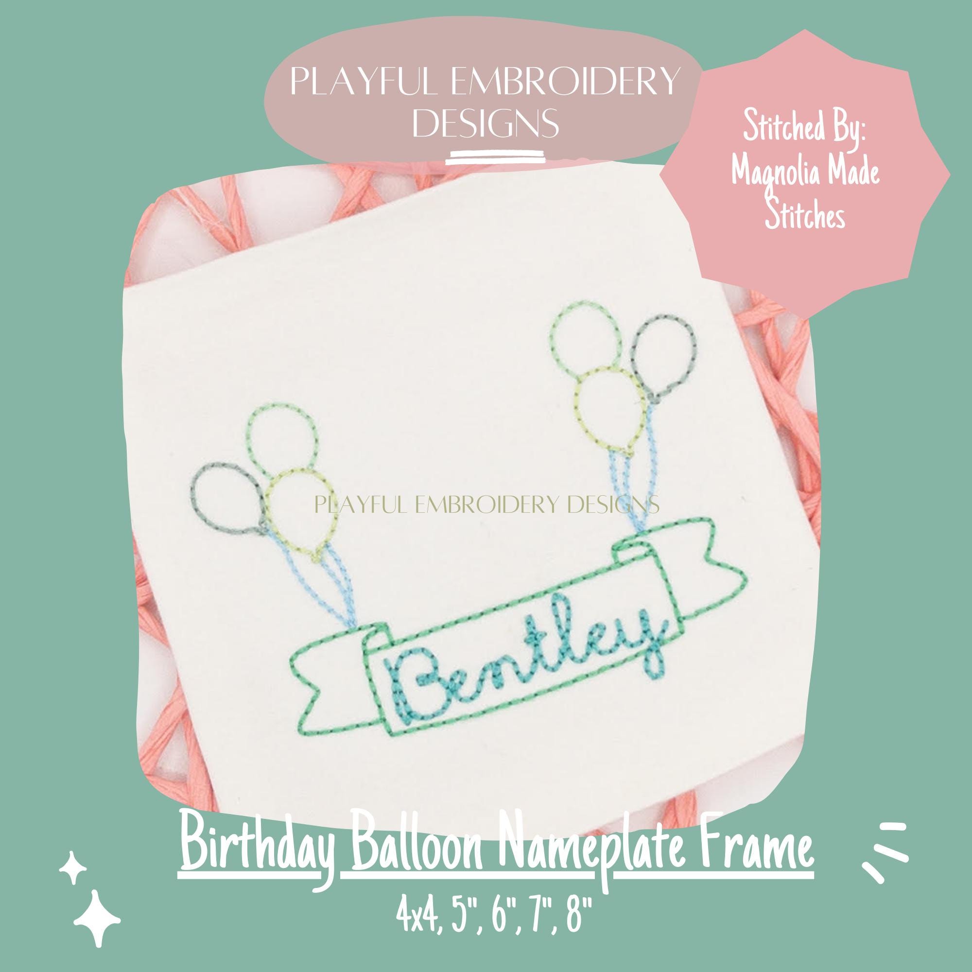 Balloon Nameplate Frame, Birthday Machine Embroidery Design (digital ...