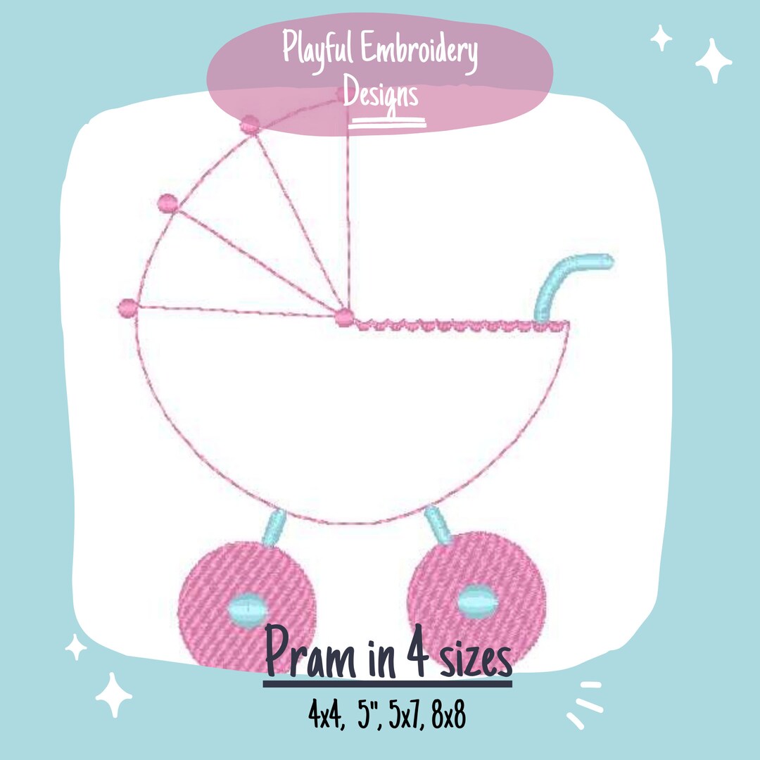 Baby Carriage Machine Embroidery Design, Baby Pram Embroidery Design ...