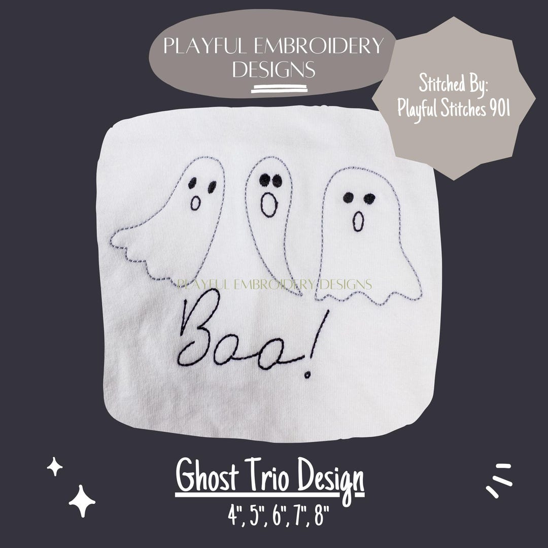 Ghost Trio Machine Embroidery Design, Halloween Quick Stitch (digital ...