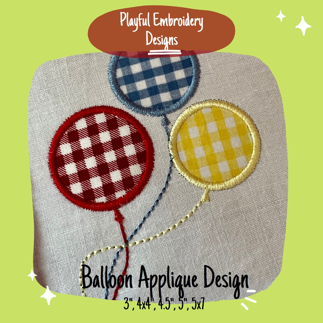 Three Balloon Satin Stitch Applique Machine Embroidery Design, Birthday ...