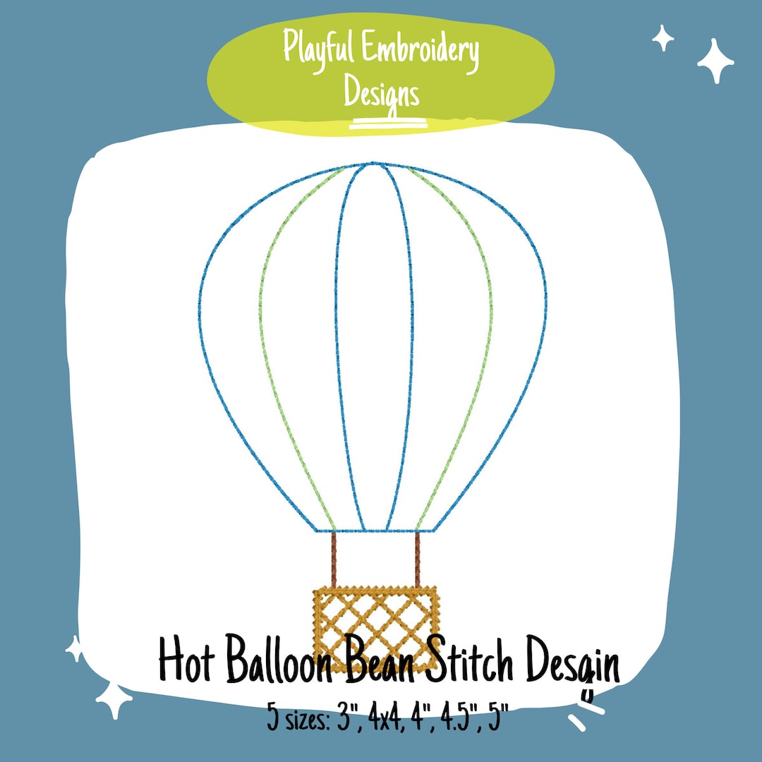 Hot Air Balloon Outline Machine Embroidery Design, Bean Stitch Balloon ...