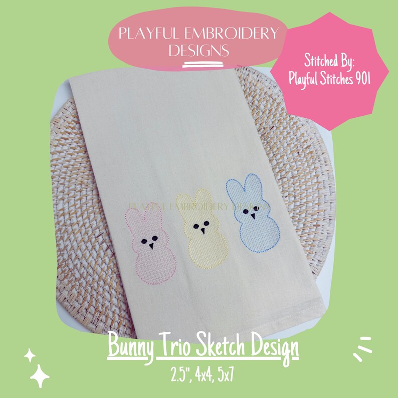 Sketch Bunny Trio Machine Embroidery Design, Bunny Trio Sketch ...