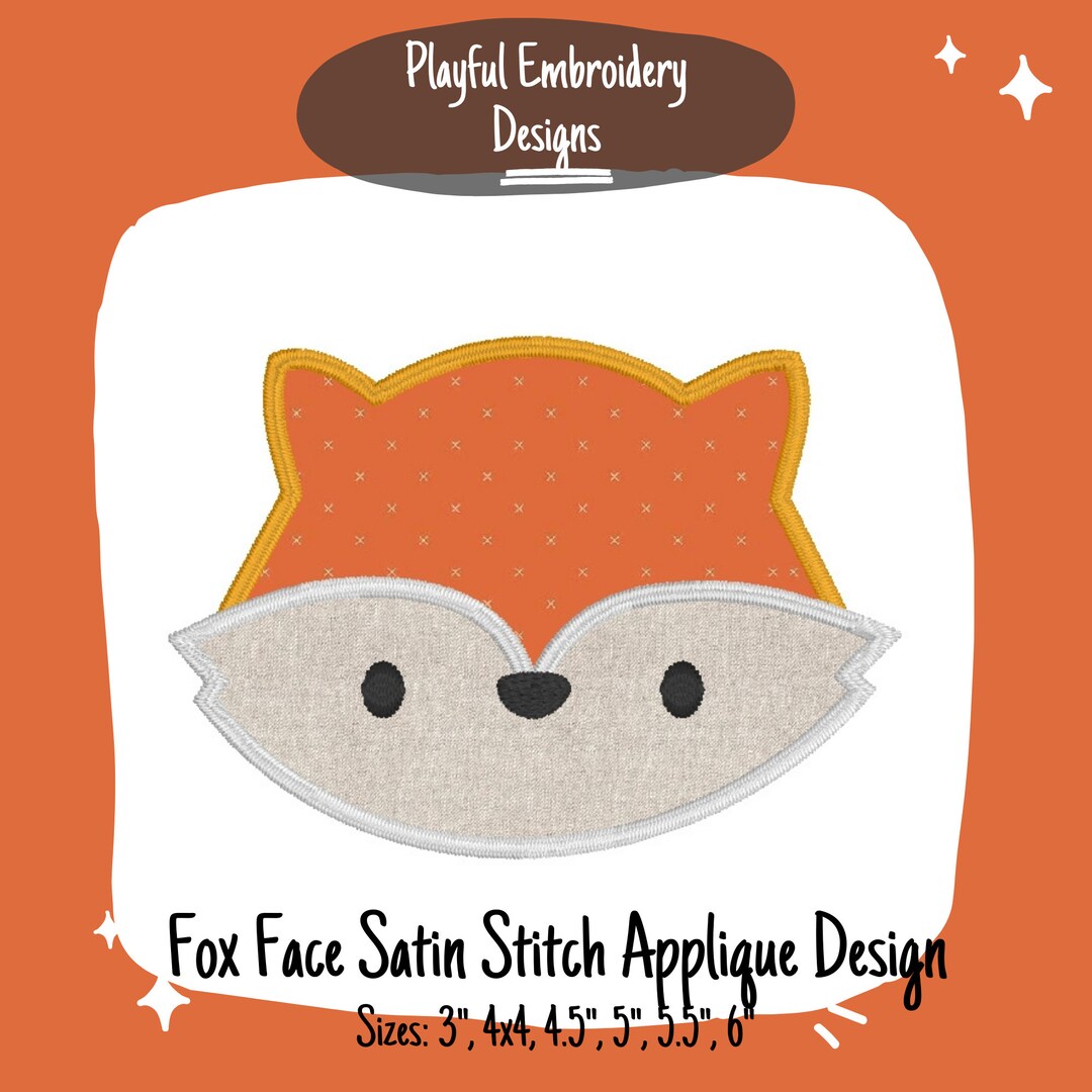Fox Face Satin Stitch Applique Embroidery Design, Woodland Fox Machine ...