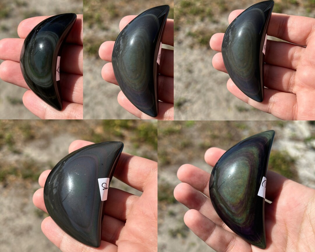Rainbow Obsidian Moon Carving Natural Crystal Polished Moon With ...