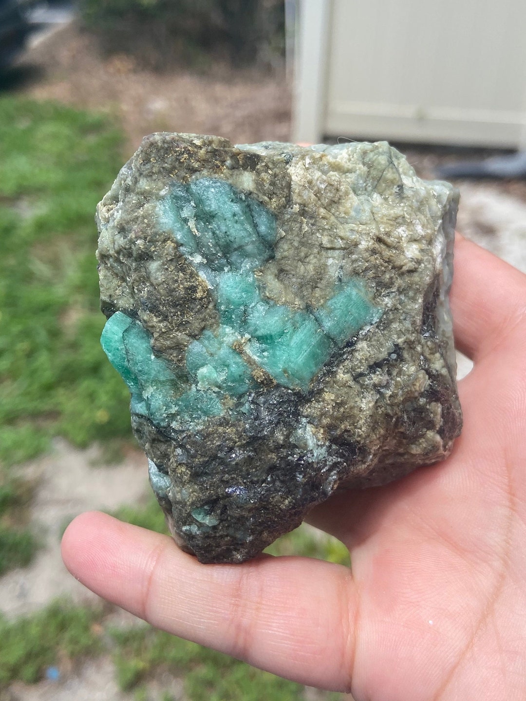 Emerald on Matrix Specimen - Natural Crystal Cluster, Raw Green Emerald ...