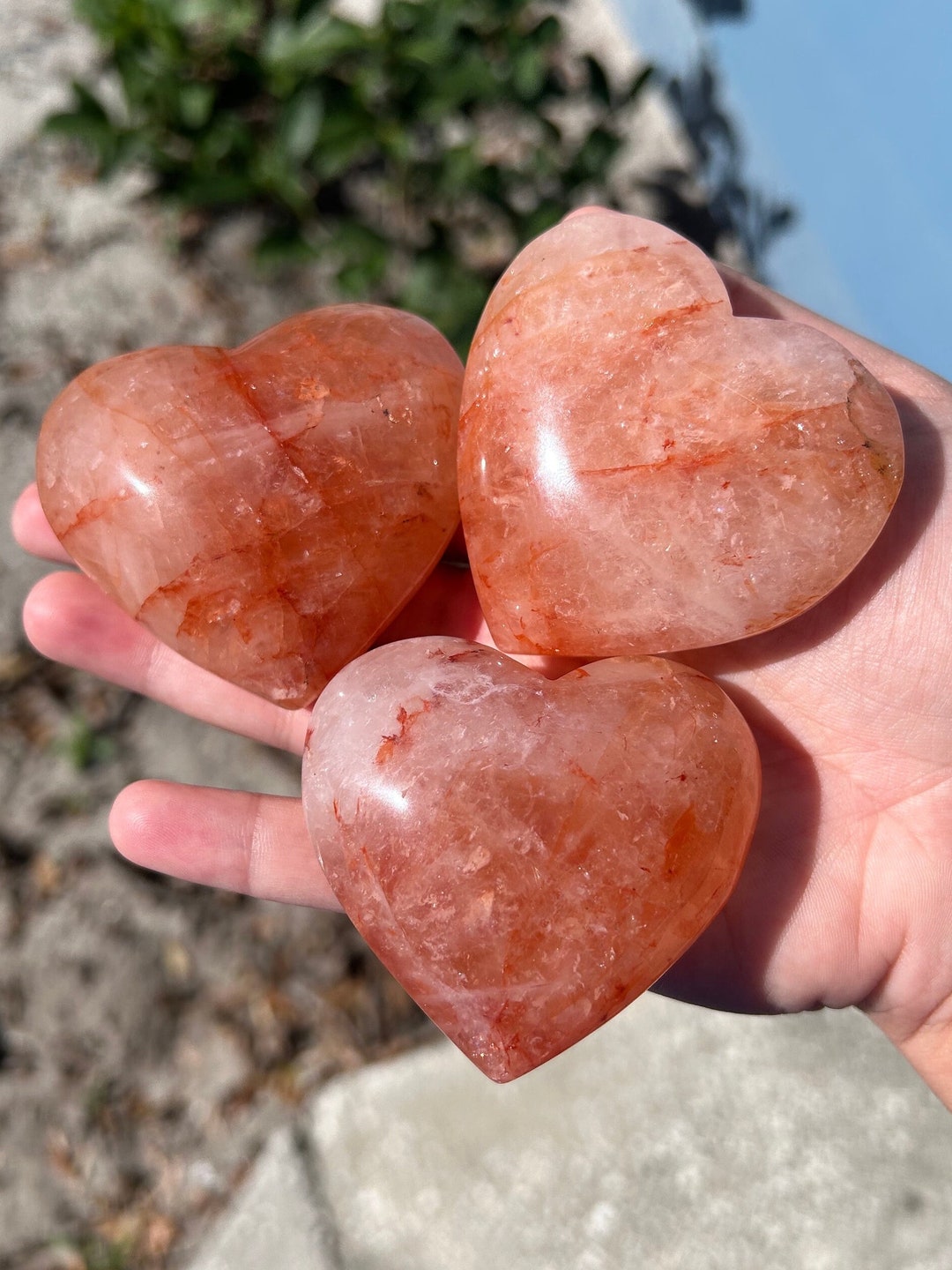 Fire Quartz Heart Natural Crystal Heart Carving / Hematoid Quartz ...