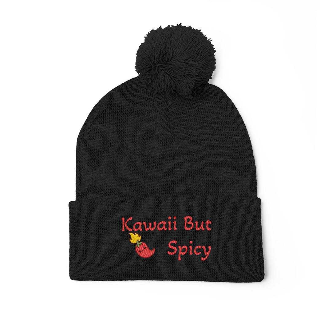 Kawaii but Spicy Embroidered Pom-pom Knit Beanie - Etsy
