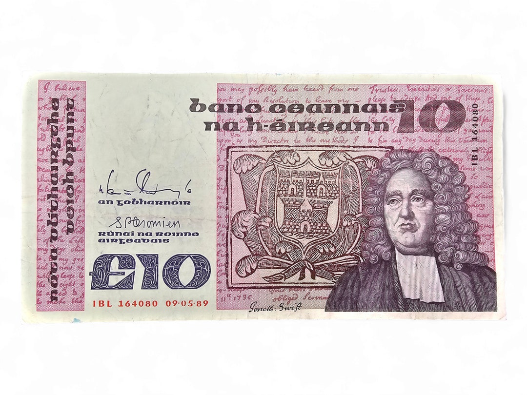 1989 10 Irish Pounds Banknote (jonathan Swift) Rare - Etsy