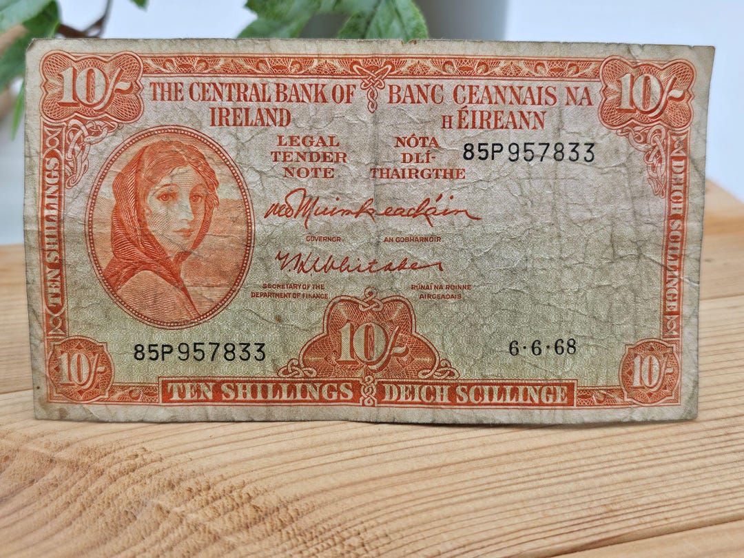 1968 Ten Shillings Irish Banknote Lady Lavery Ireland Rare Vintage - Etsy