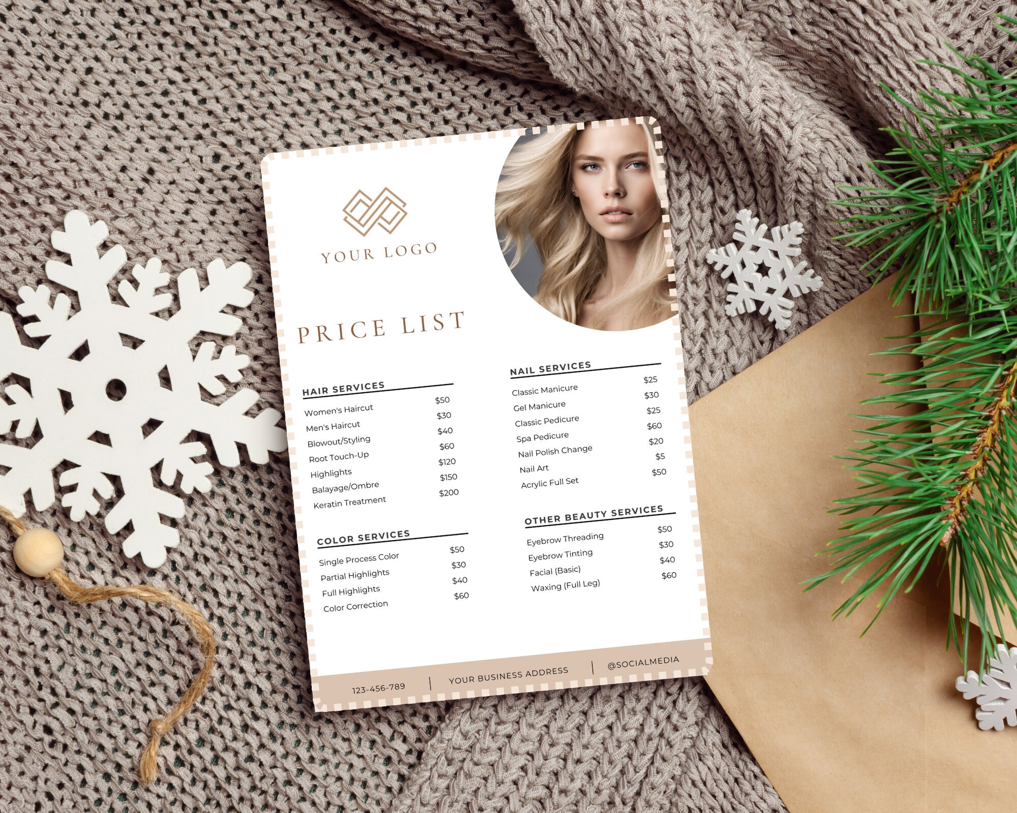 Price List Template, Editable Price List Template Canva, Beauty Salon ...