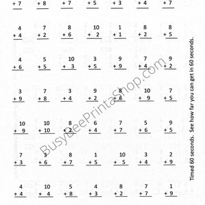 Addition 1-10 Timed Worksheet. 2 Sheets. 56 Math Problems on Each Sheet ...