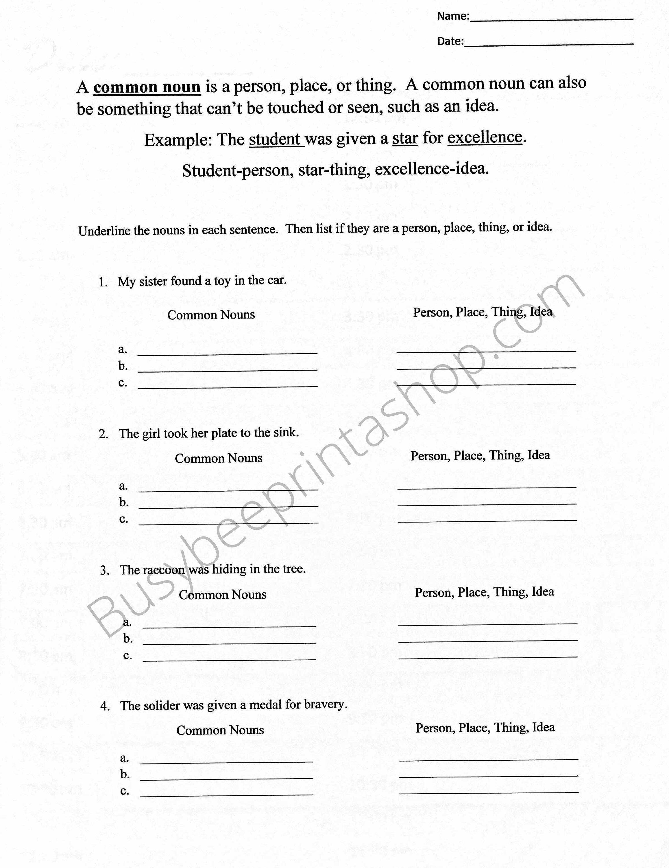 Hojas De Trabajo Imprimibles De Sustantivos Comunes 275942
