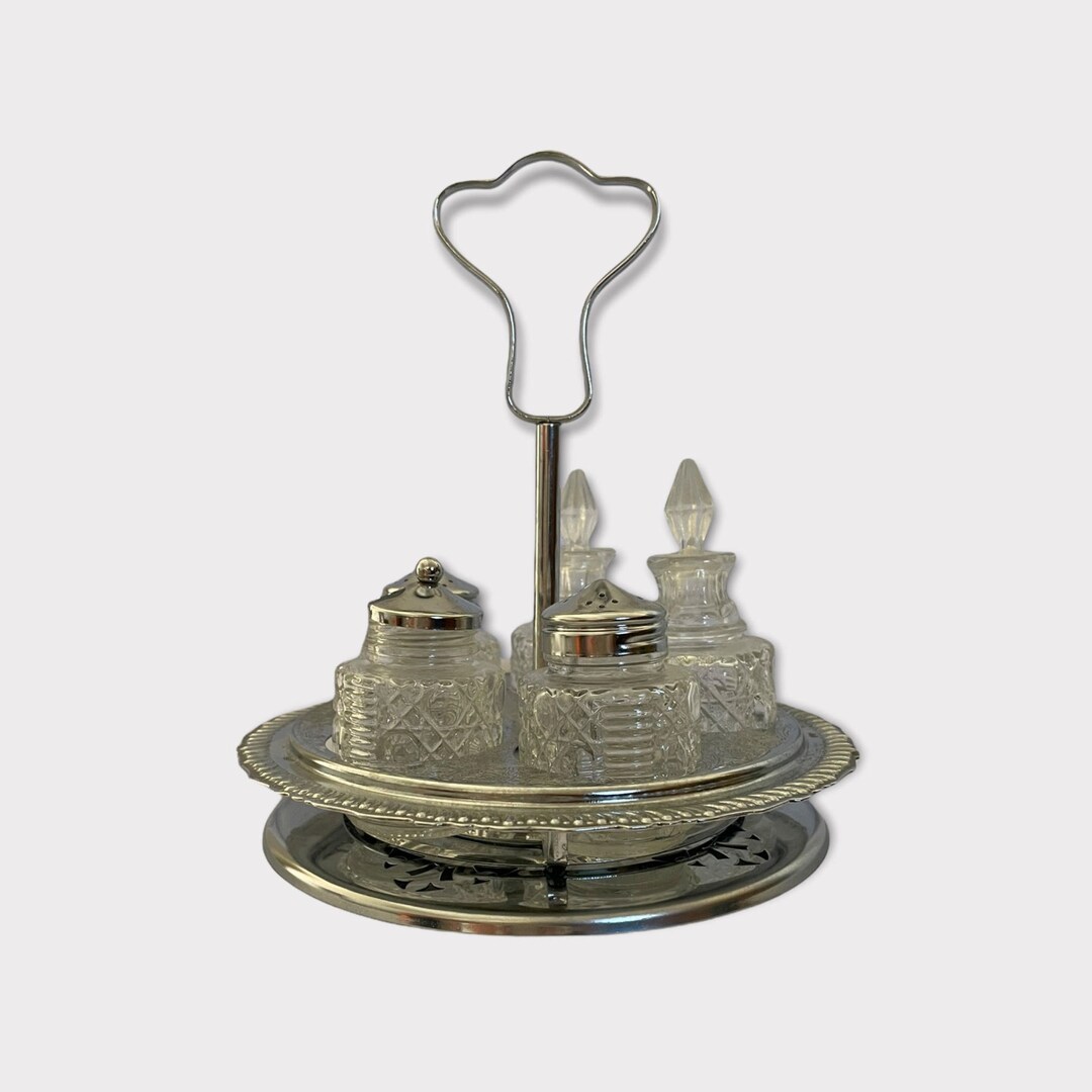 Cruet Set Holder 5 Section Carousel Swivel Handled, Chrome, Vintage - Etsy