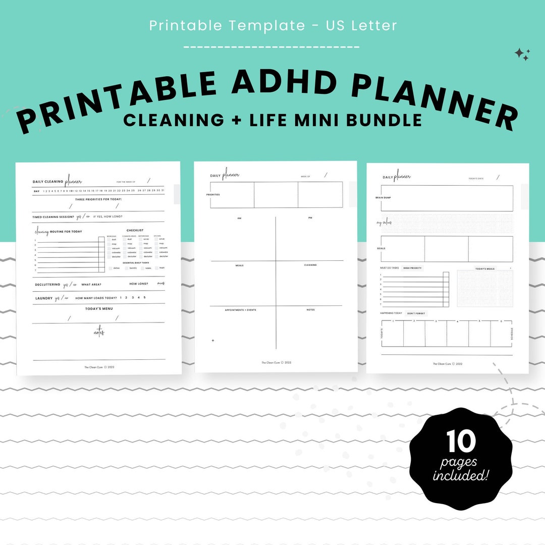 Printable ADHD Cleaning Planner | Digital Cleaning Planner | Daily ...