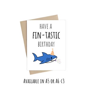 Shark Birthday Card 'have a Fin-tastic Birthday' - Etsy
