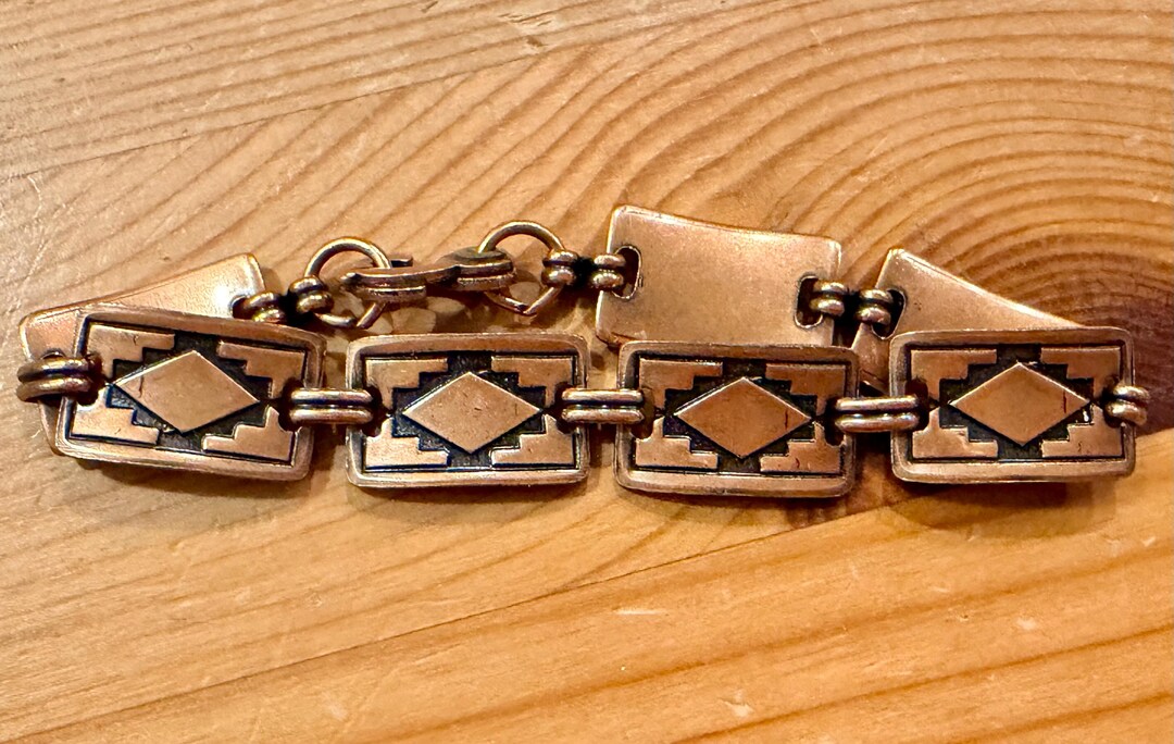 Vintage 1990s Solid Copper Link Bracelet With Southwestern Native ...