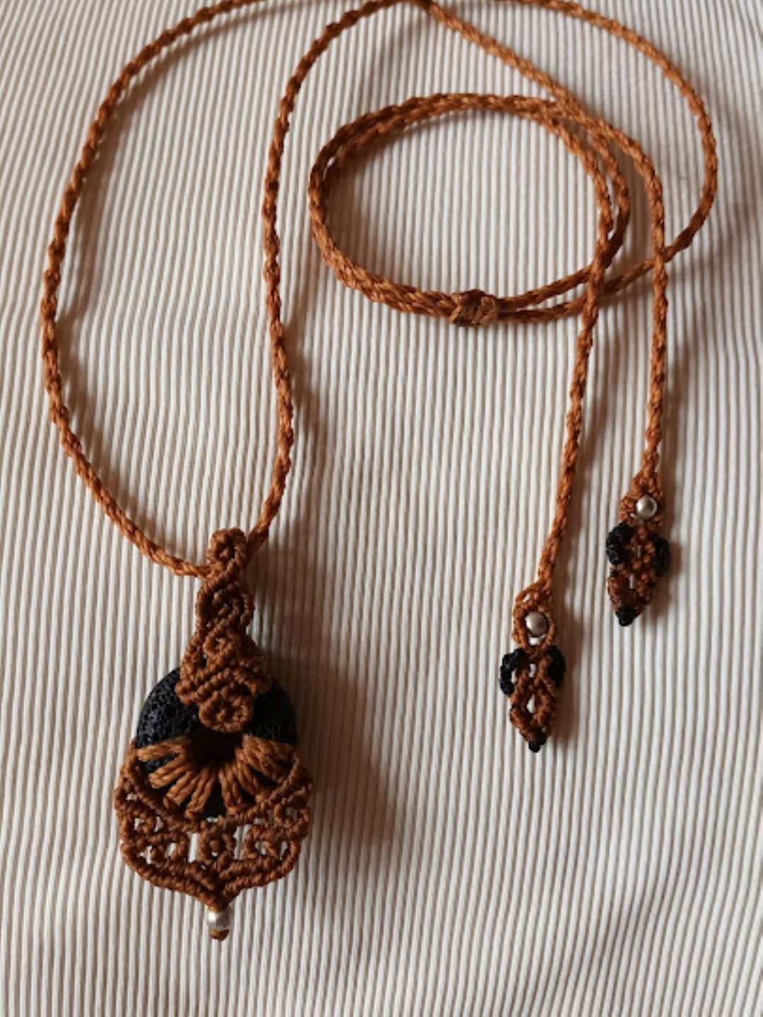 Necklace Made in Micro-macramé With Basalt Stone volcanic Rock of ...