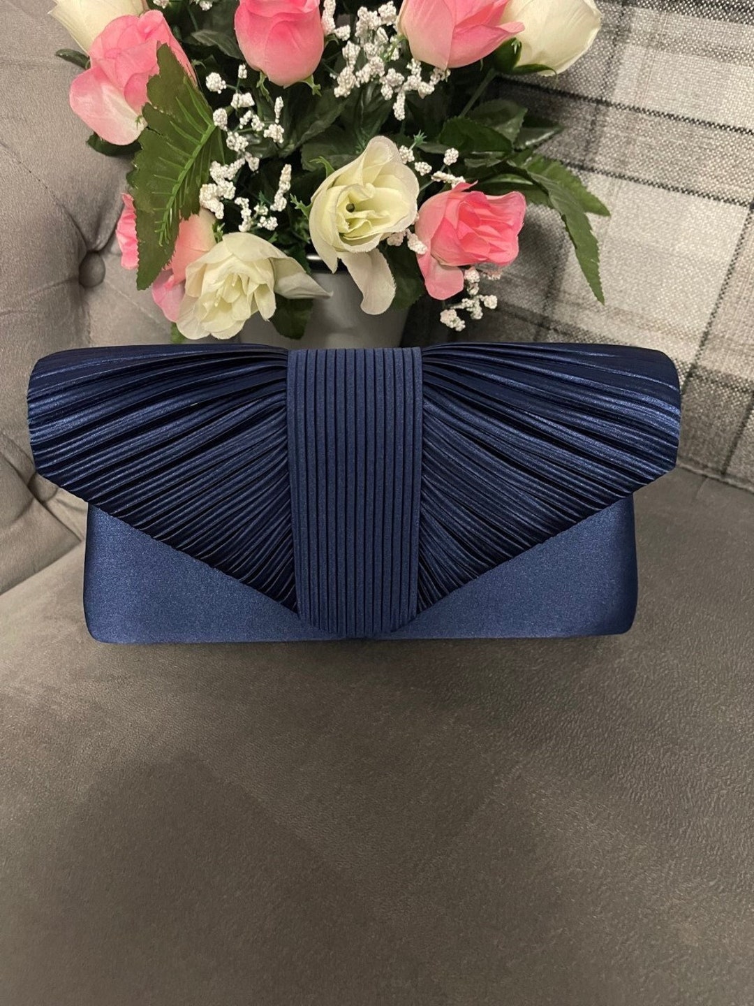 Navy Envelope Style Clutch Bag Ladies Clutches Evening Bag School Prom ...