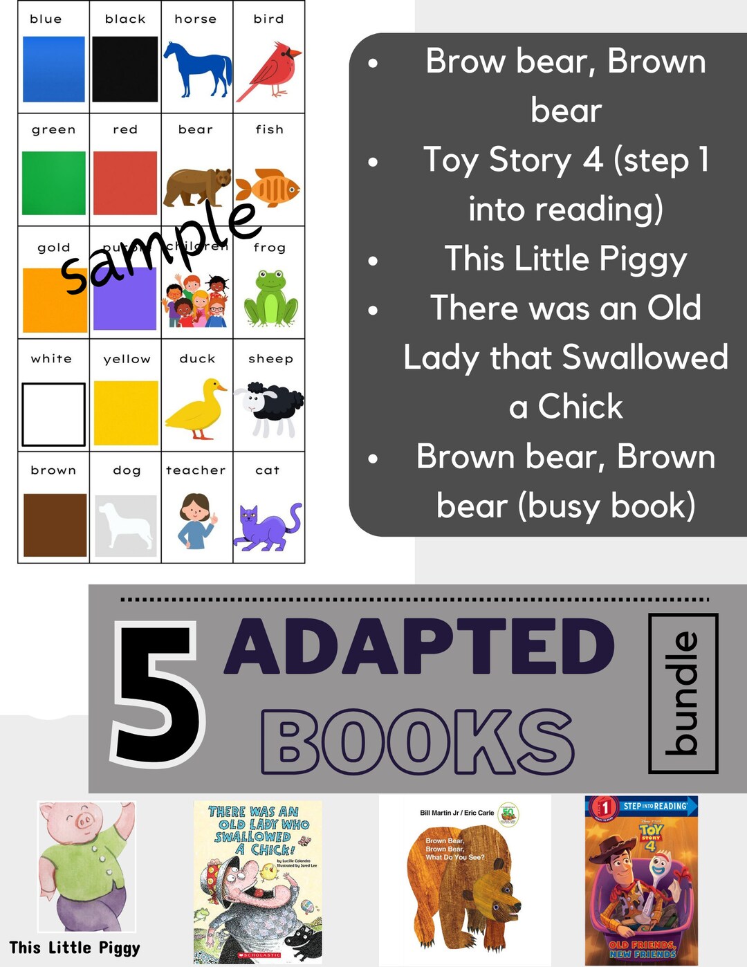 5 Adapted Book BUNDLE Brown Bear, This Little Piggy, Lady That ...