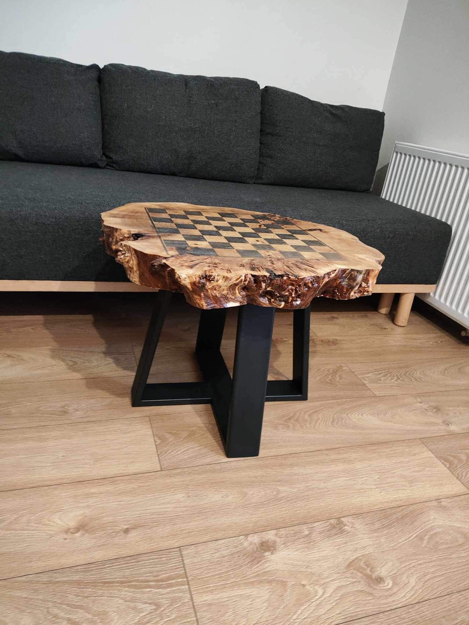 Coffee Table With a Checkerboard and Gray Semi-transparent Epoxy Resin ...
