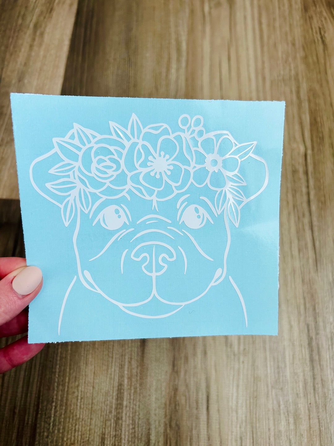Staffy With Flower Crown Decal, Bully Breed Decal, Floral Dog Sticker ...