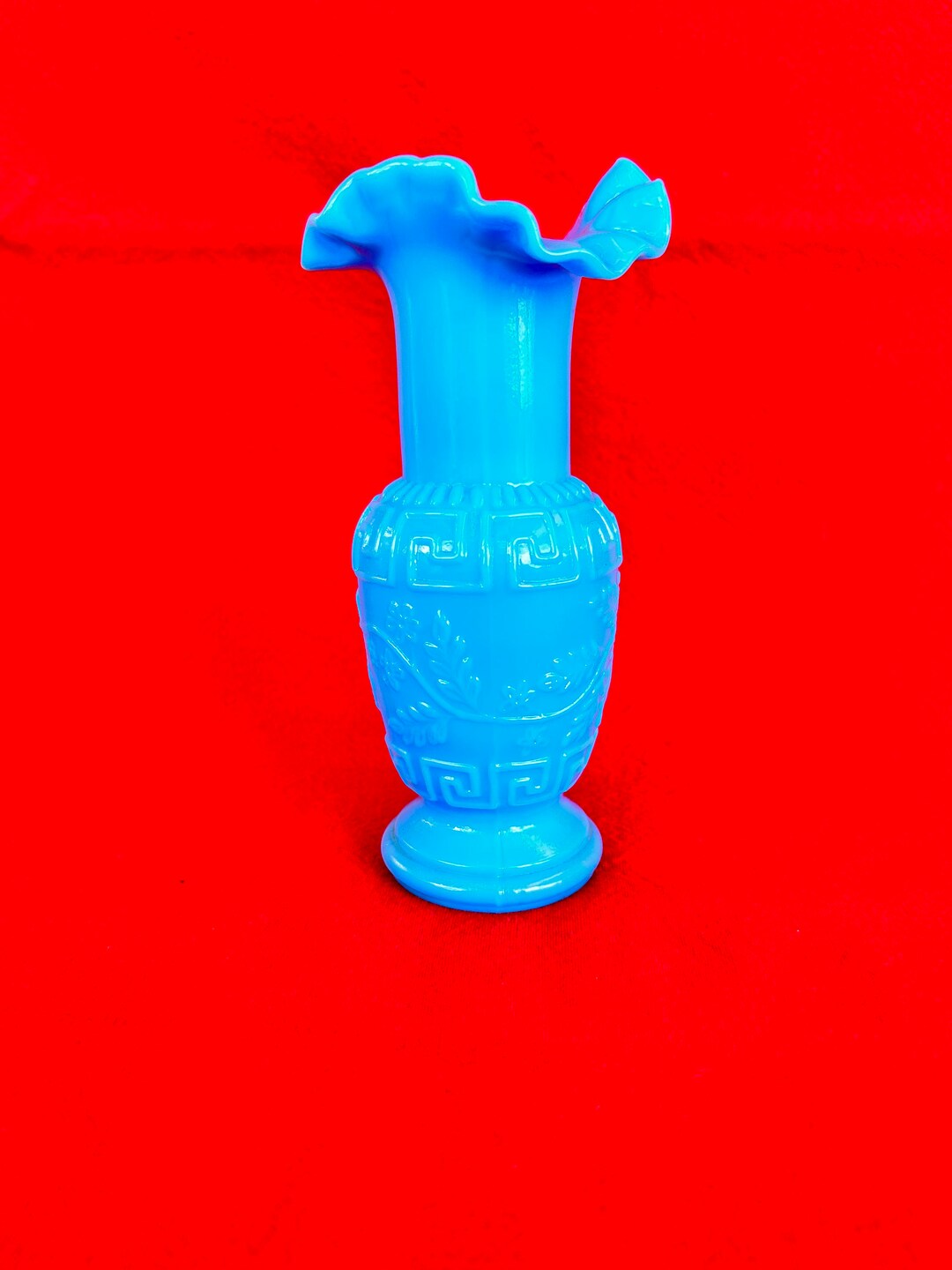 Blue Opaline Milk Glass Vase Portieux French Vallerysthal Ruffled Fluted Rim - Etsy.de