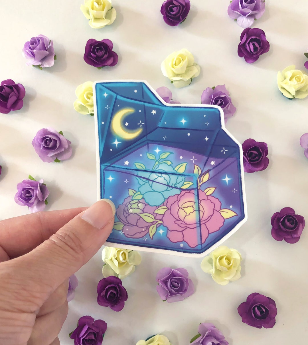 Celestial Snacks Gloss Vinyl Sticker, Floral Milk Carton Sticker, Space ...