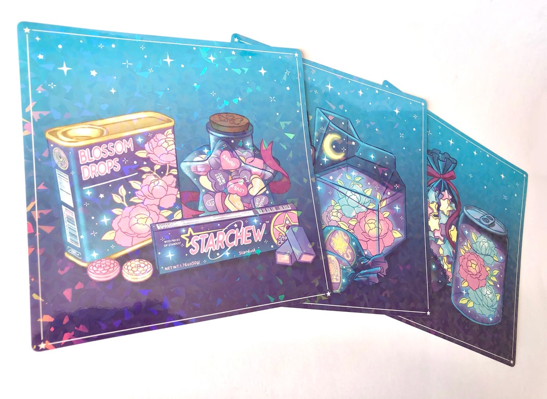 Holographic Celestial Snacks Art Prints Set, Magical Girl Food Print ...