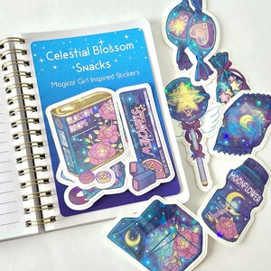 Holo Celestial Snacks Sticker Set of 10, Kawaii Magical Girl Food Vinyl ...