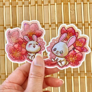 Cherry Blossom Bunny Sticker Set, Kawaii Sakura White Rabbit Vinyl Art ...