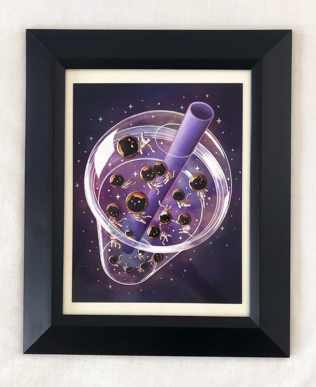 Space Cat Astronaut Bubble Tea Art Print, Cute 8.5 X 11 Inch Galaxy ...