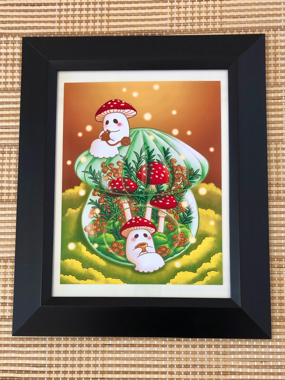Cozy Mushroom Ghost Terrarium Art Print, Cottagecore Autumn Fall Glass ...