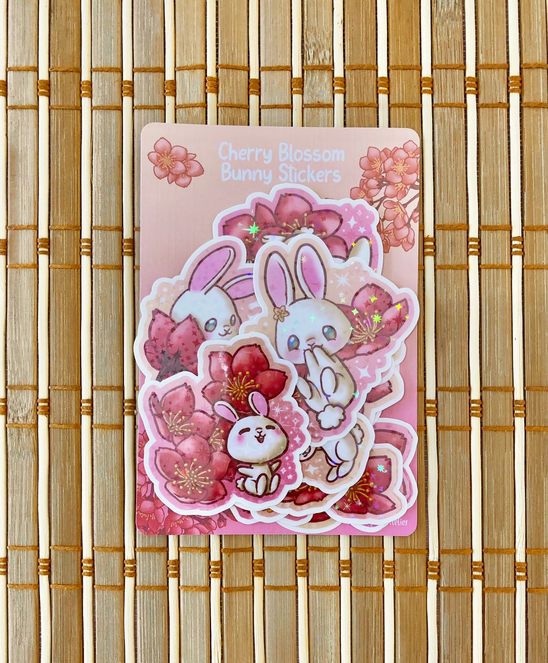 Cherry Blossom Bunny Sticker Set, Kawaii Sakura White Rabbit Vinyl Art ...