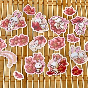 Cherry Blossom Bunny Sticker Set, Kawaii Sakura White Rabbit Vinyl Art ...